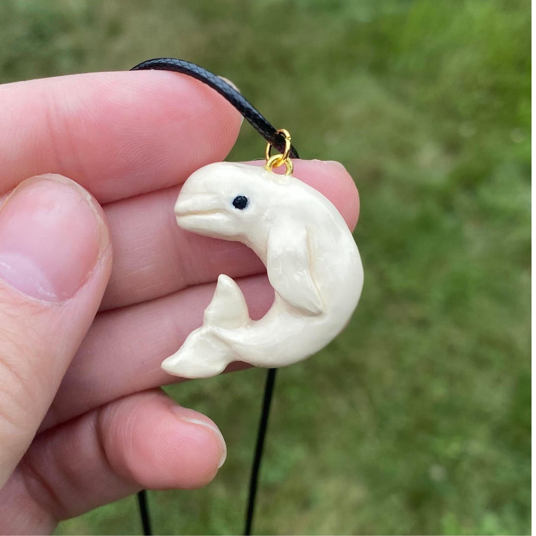 Ivory Clay Baby Beluga Whale Pendant - Handmade Cute Sea Creature Beach ...