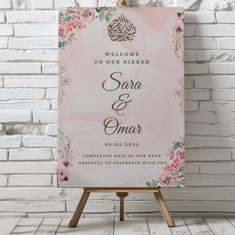 Personalized Floral Islamic Wedding Sign, Muslim Wedding Decor, Arabic ...
