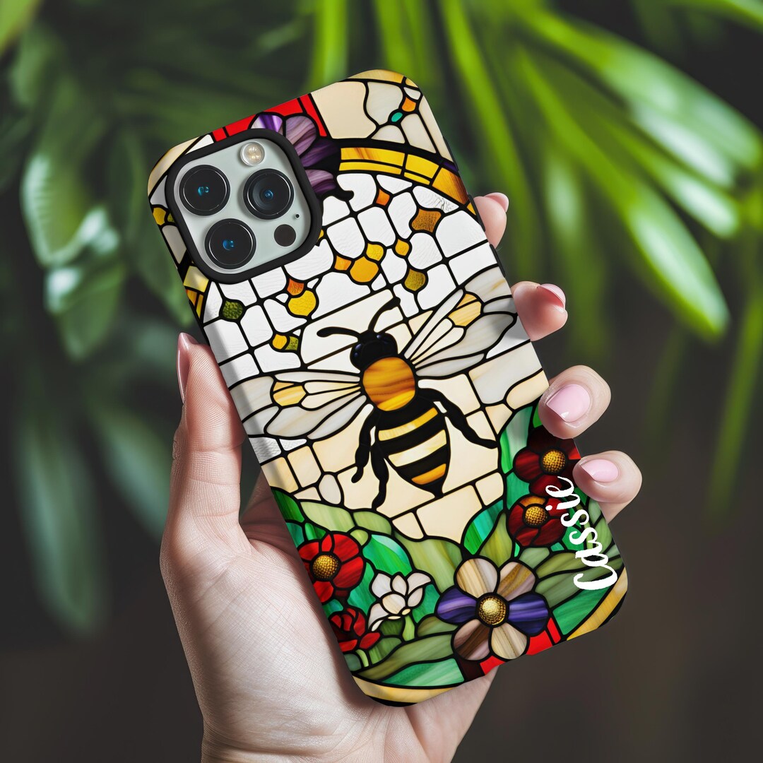 Personalized Elegant Stained Glass Bee Phone Case, Custom Bee Lover ...