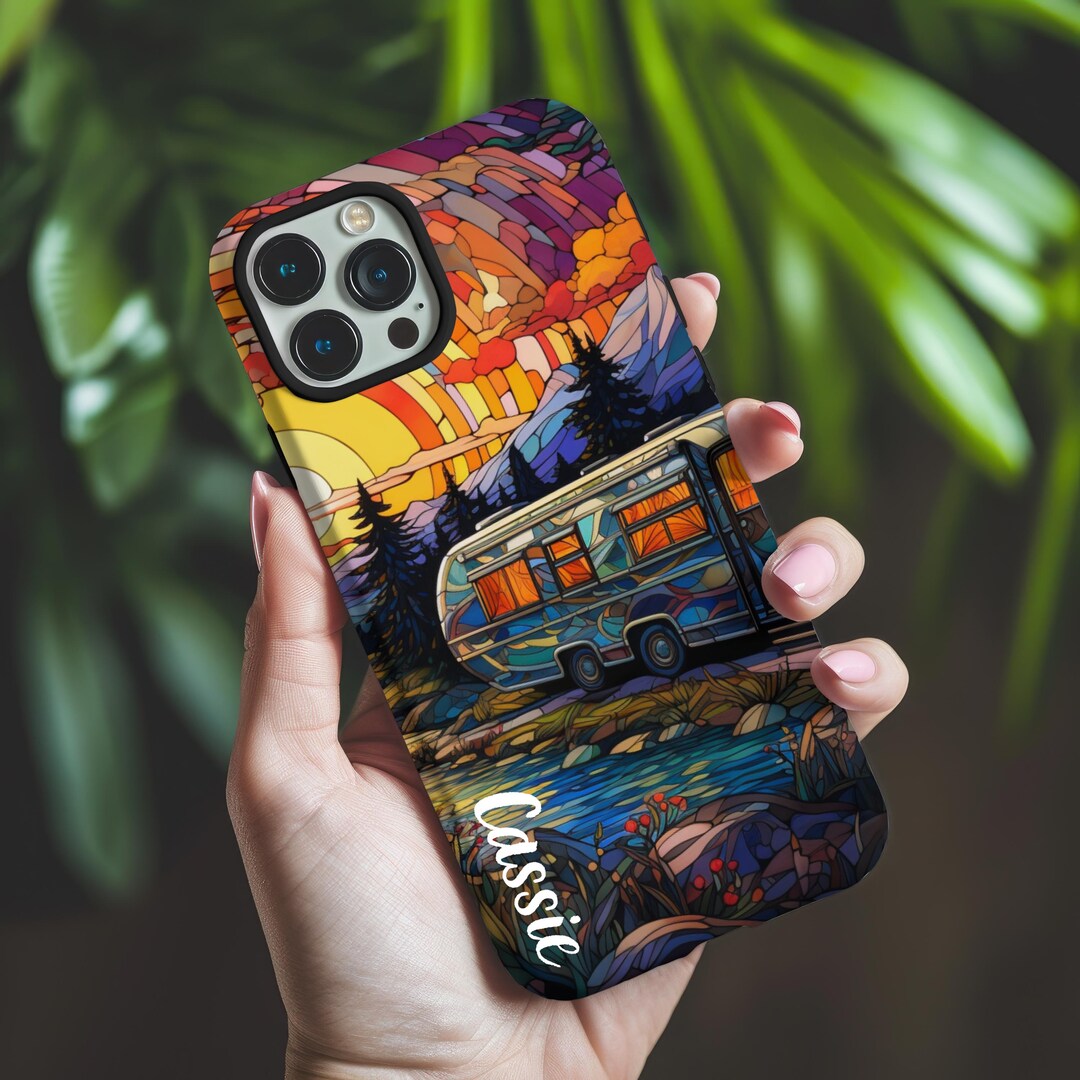 Personalized Stained Glass Camper Van Phone Case, Travel Phone Case ...