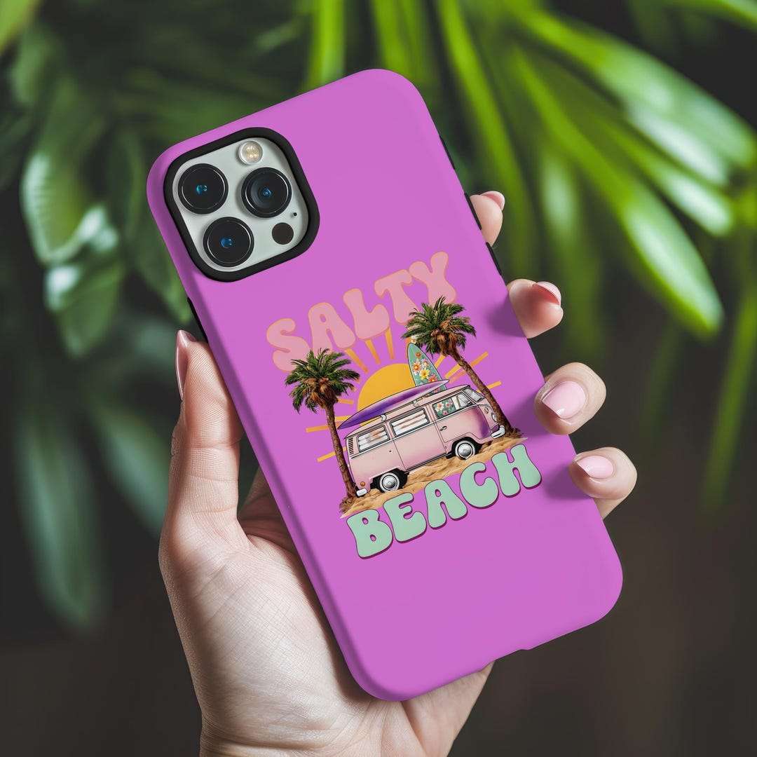 Salty Beach Phone Case, Retro Van Summer Vibes Cover, Purple Boho ...