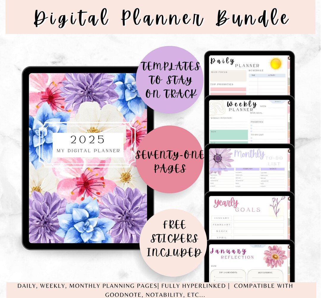 2025 Floral Digital Planner, Goodnotes iPad Planner (PDF) - Etsy