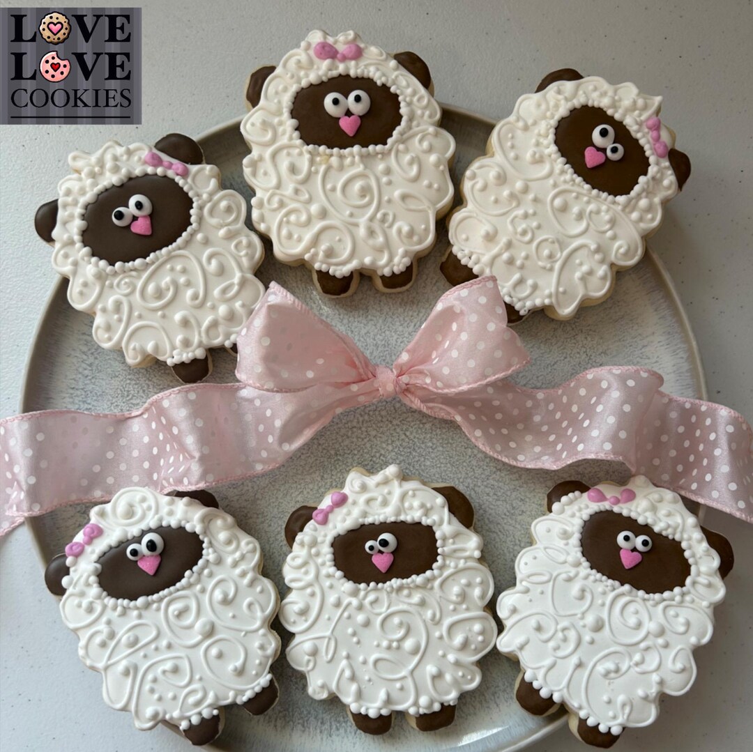 Lamb Sheep Sugar Cookies With Royal Icing- Baby Shower Birthday 6-pack ...