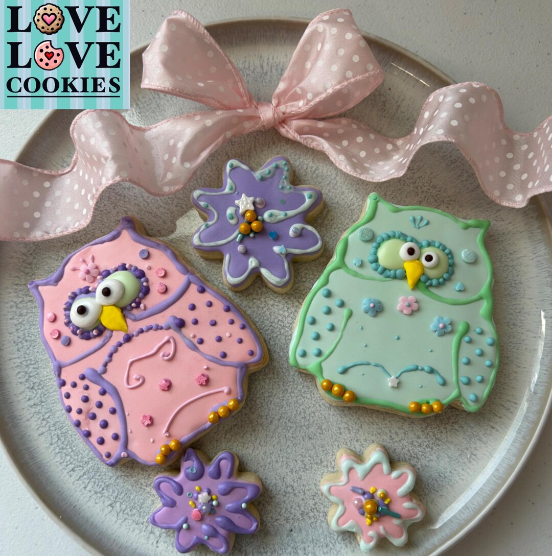 Owl Sugar Cookies With Flowers – Cute Owls for Baby Showers, Birthdays ...
