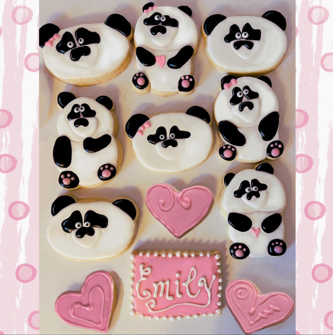 Panda Sugar Cookies With Hearts – Cute, Adorable Animal Cookies for ...