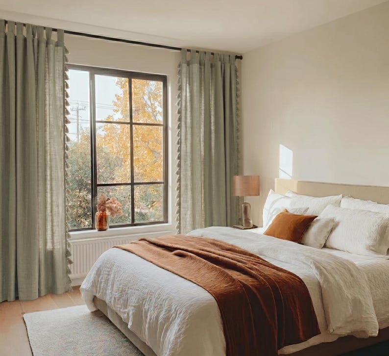 Boho Cotton Curtains With Tassels, Minimalist Window Drapes for Living ...