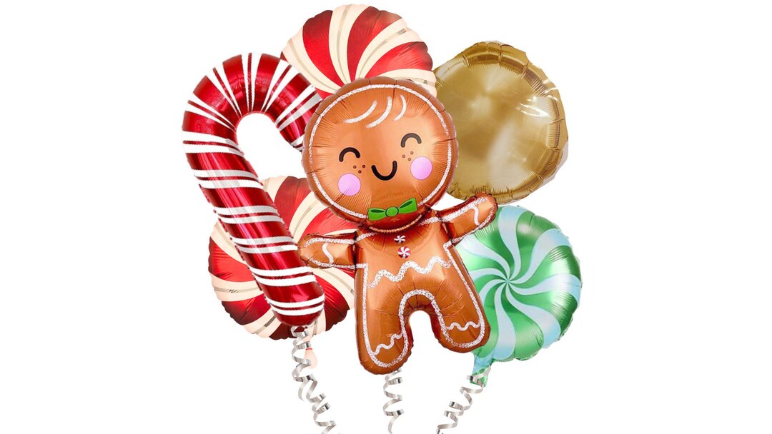 Holiday Balloons: Gingerbread Man, Peppermint & Mint Balloon Set - Etsy