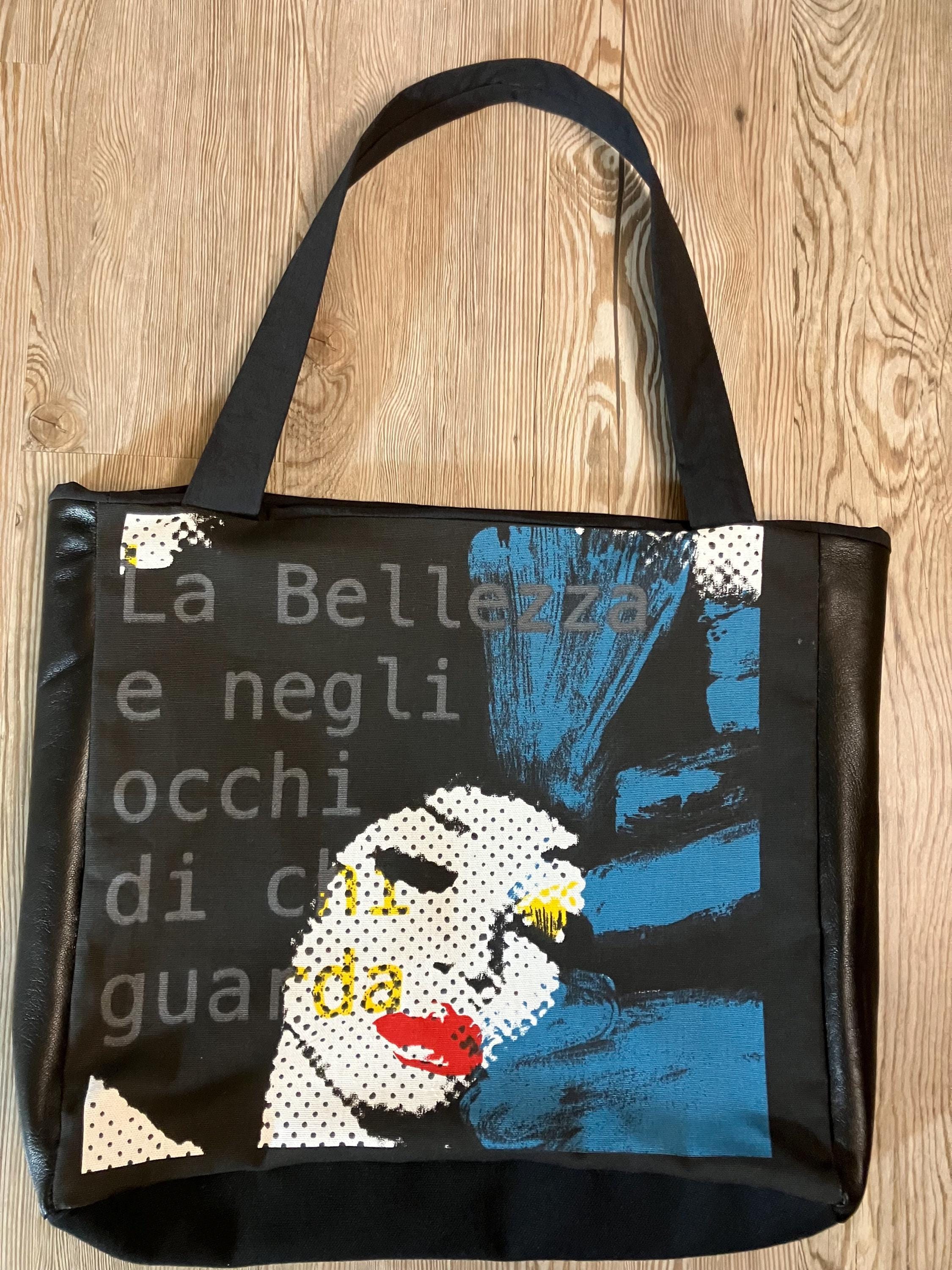 Pop Art Tote Bag Embellished With Leather. the 'bella" - Etsy