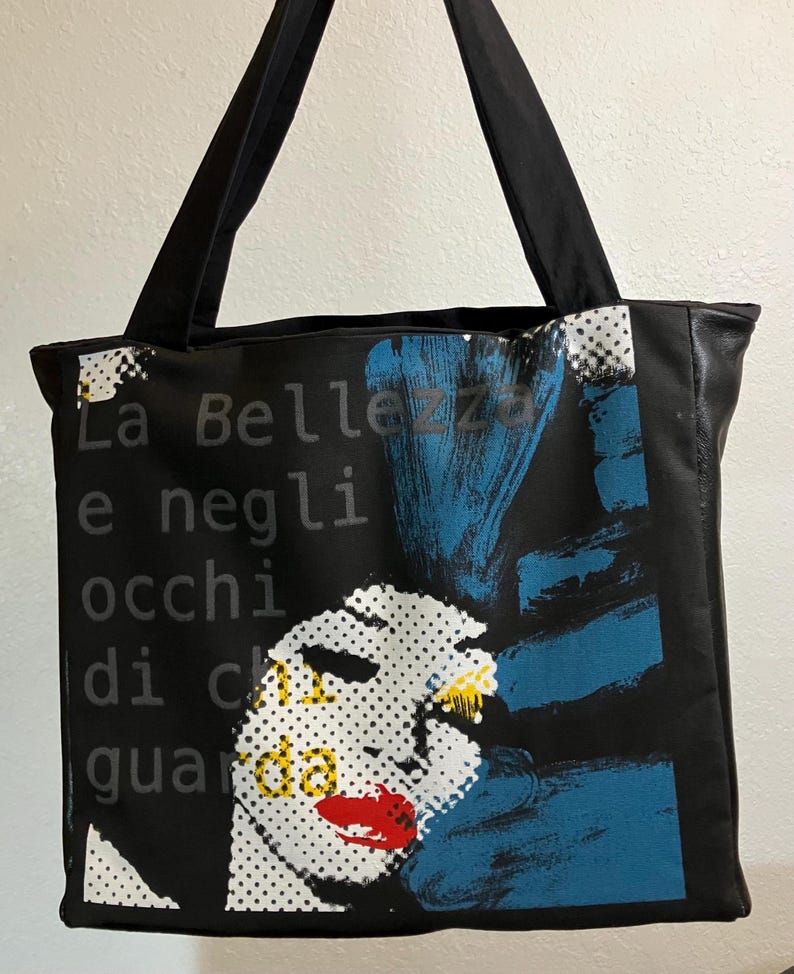 Pop Art Tote Bag Embellished With Leather. the 'bella" - Etsy