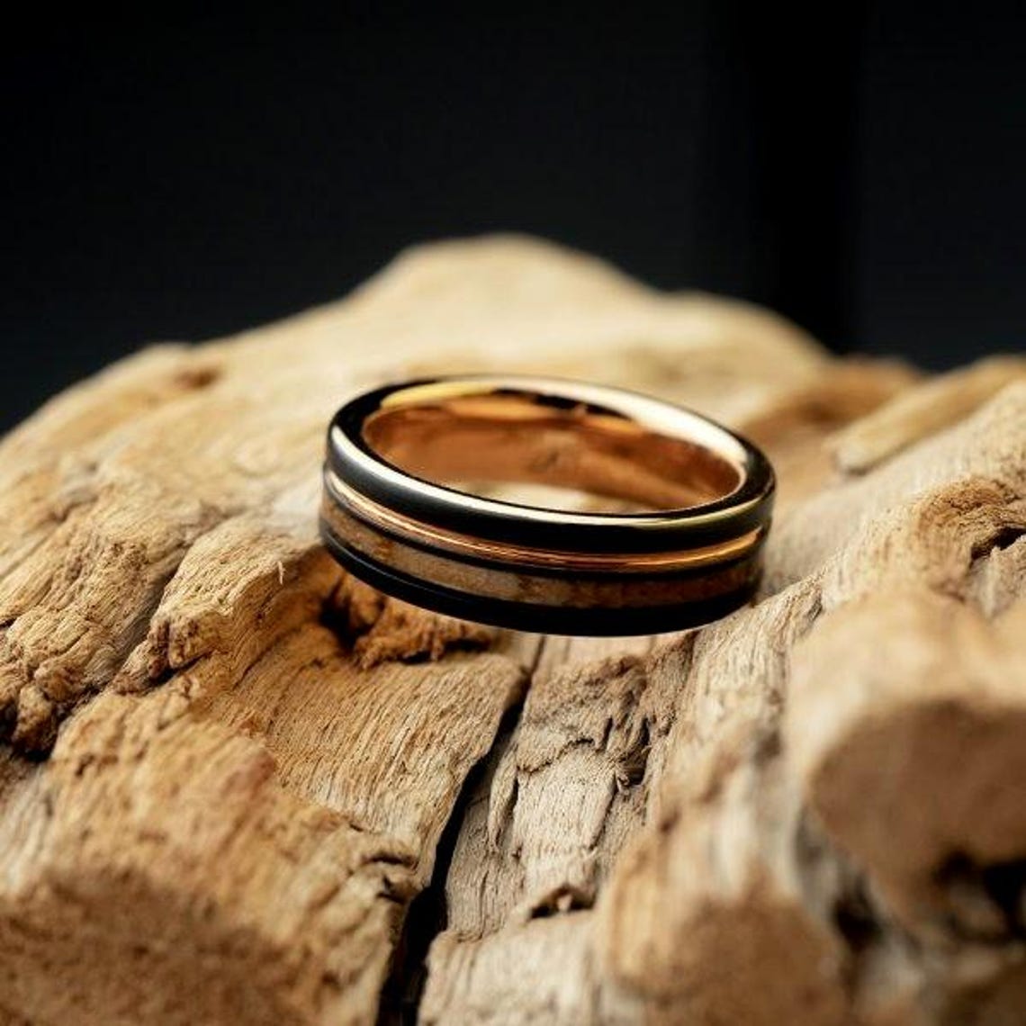 Lava Ring Plated With 18K Gold Tungsten Whiskey Barrel Men Rings Gift ...