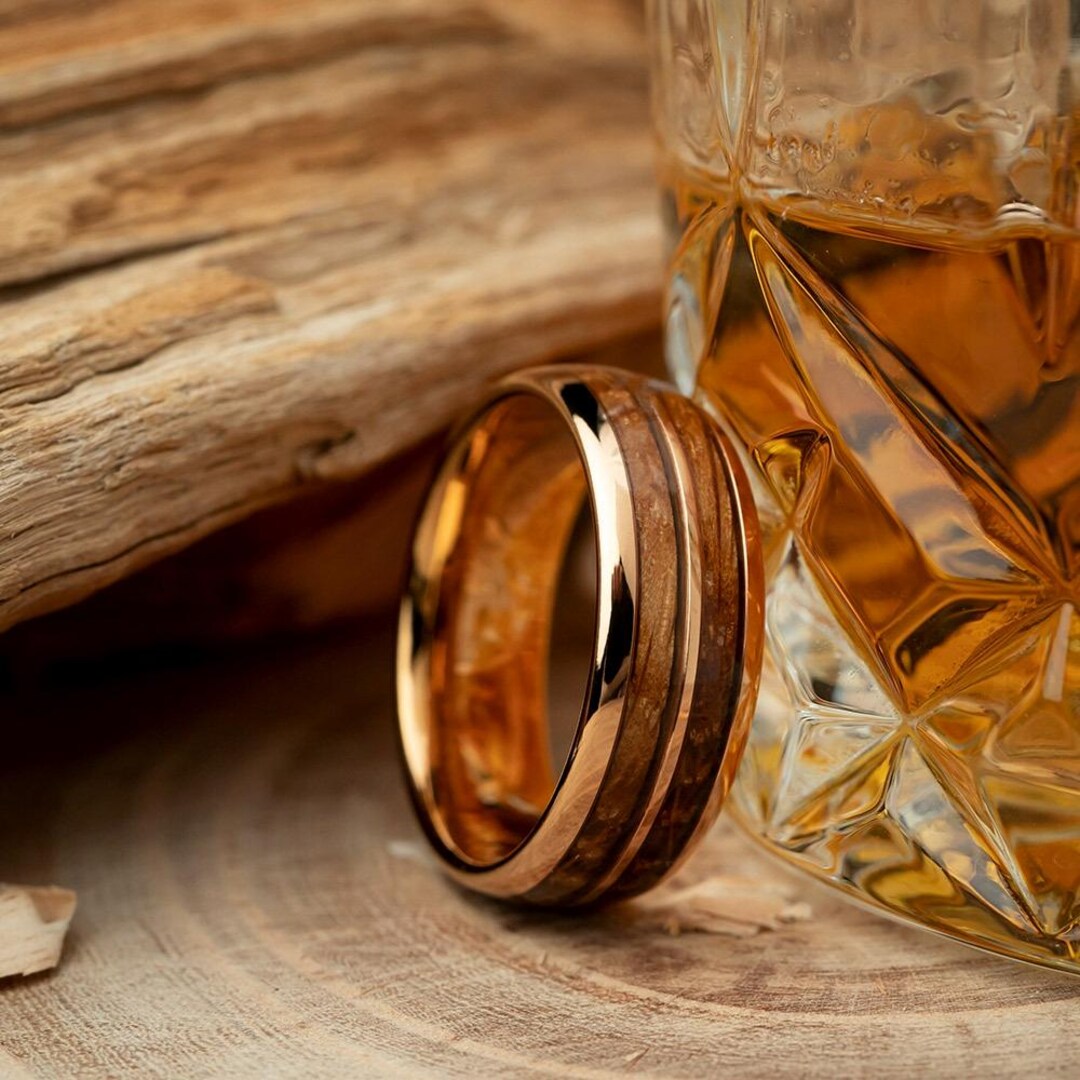 Tungsten Whisky Barrel Ring, Rose Gold Wedding Band, 8mm - Etsy