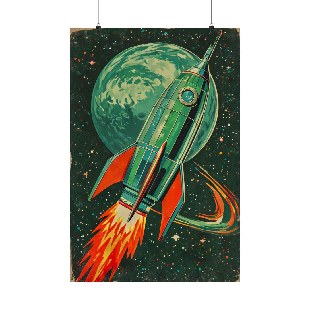 Vintage Rocket Ship Poster Retro Space Wall Art Unique Wall Art Sci-fi ...