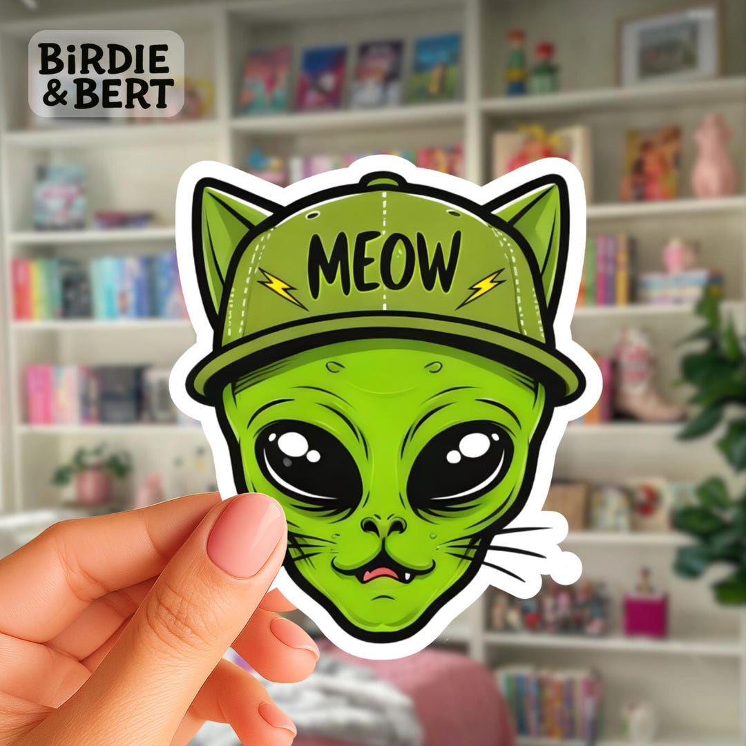 Meow Cat Alien Sticker | 1 X Large Waterproof Alien Cat Decal Gift - Etsy