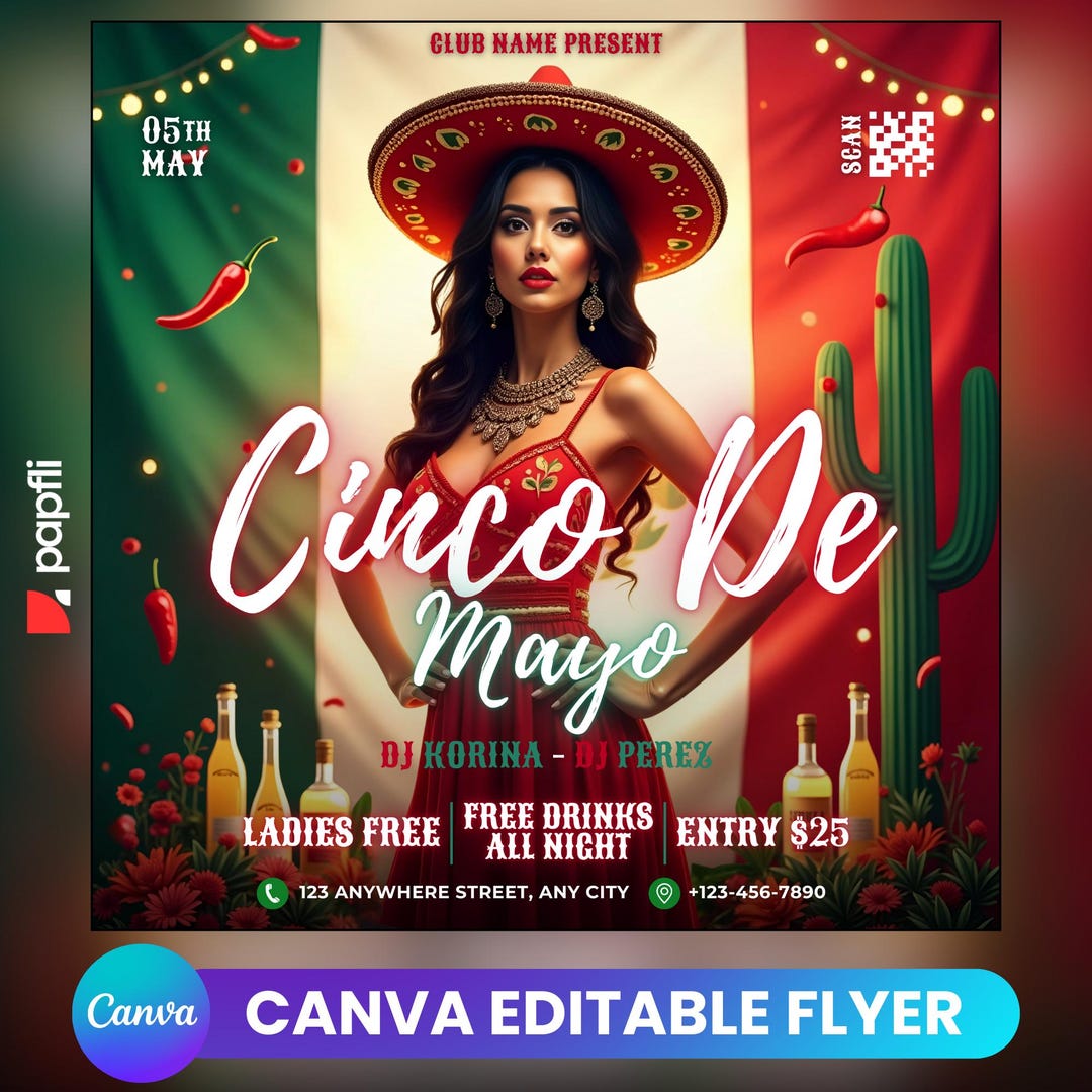Cinco De Mayo Club Flyer Template: Editable Mexican Party Invite (canva ...