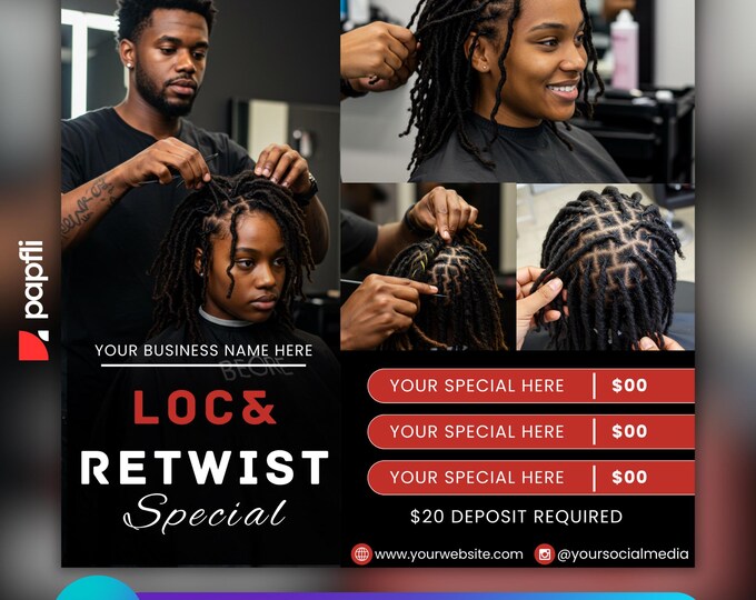 Locs Specials Flyer, DIY Flyer Template Design, Loc and Retwist Flyer ...