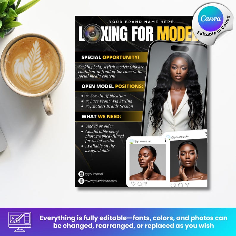 Editable Model Call Flyer Template: Hair Stylist, Influencer Casting ...