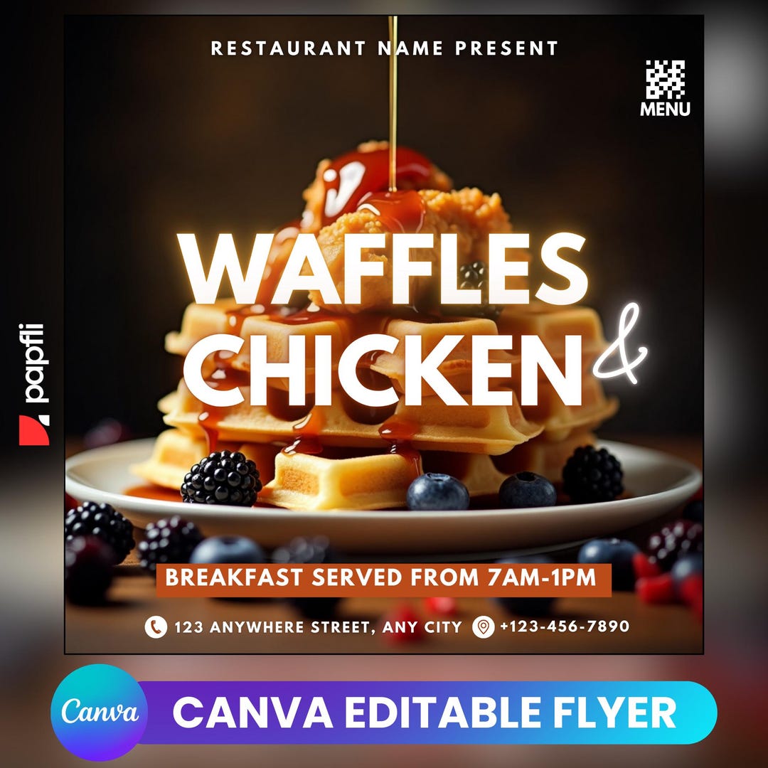 Brunch Flyer, Chicken and Waffles Flyer, Editable Canva Flyer Template ...