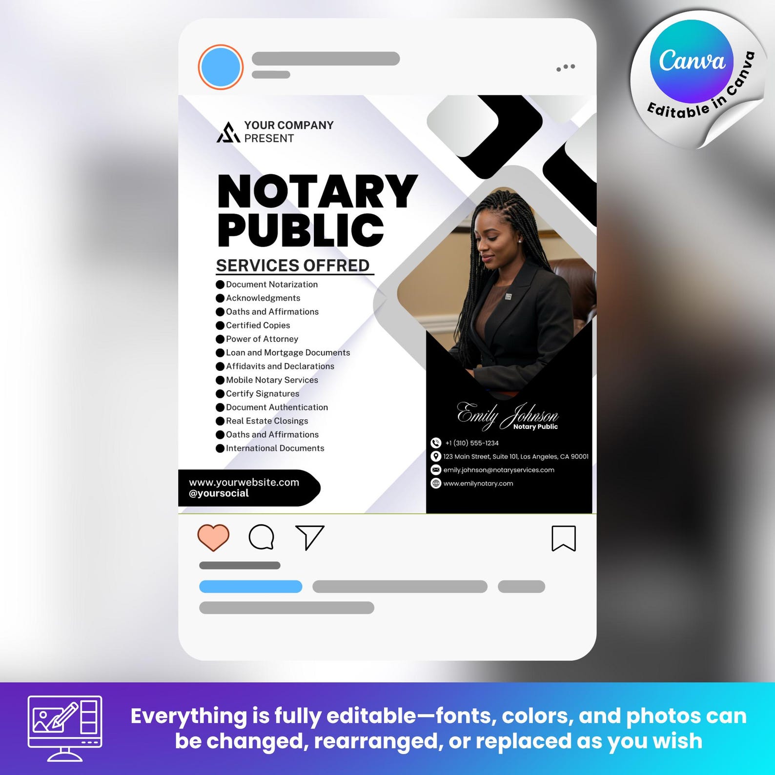 Notary Services Flyer, Editable Flyer Template, Notary Public Flyer ...