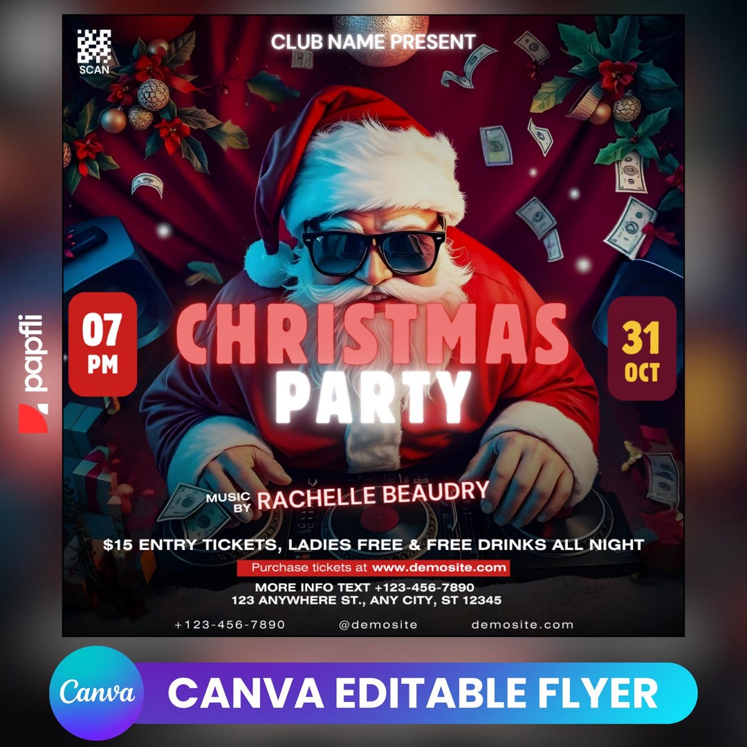 Christmas Club Flyer Template for Canva | DIY Event Flyer | Party Flyer ...