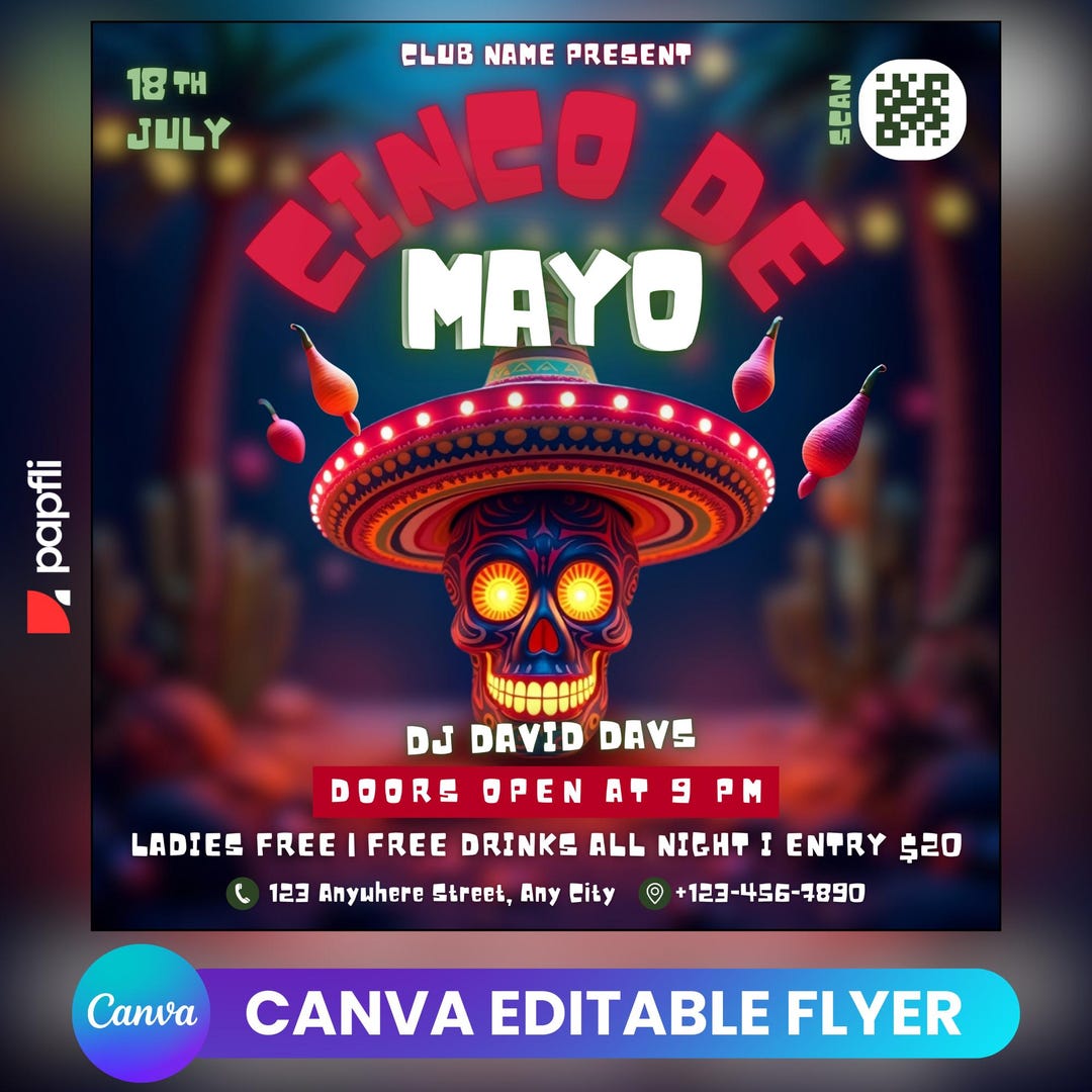 Cinco De Mayo Club Flyer Template: Editable Mexican Party Invite (canva ...