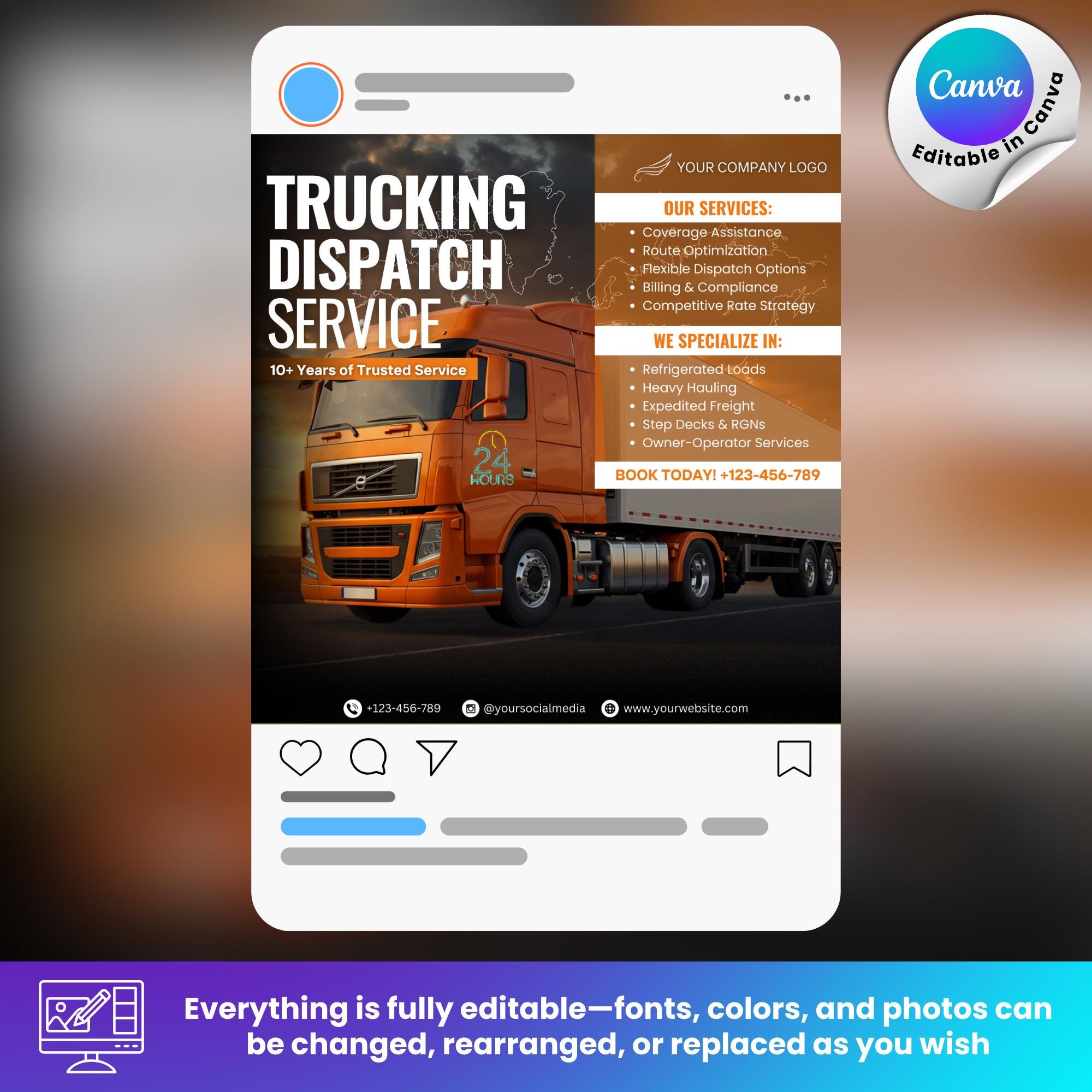 Trucking Dispatch Flyer: Editable Logistics Template (canva, Digital ...