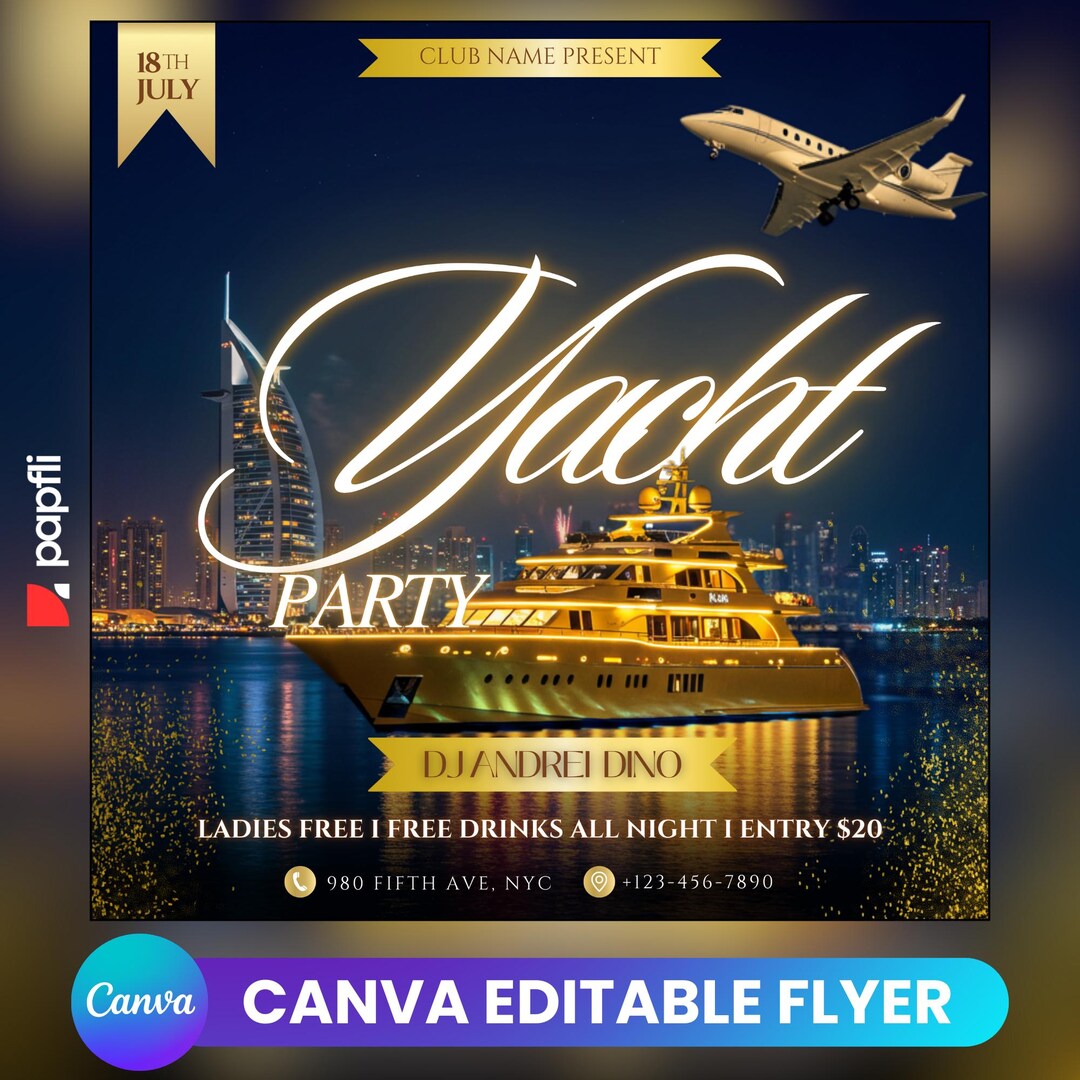 Luxury Yacht Party Flyer: DIY Canva Template (digital Download) - Etsy