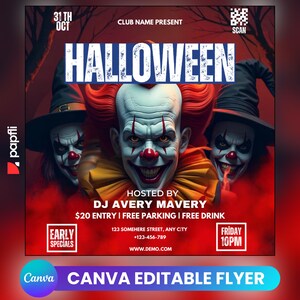 Editable Halloween Party Flyer Canva Template | DIY Halloween ...