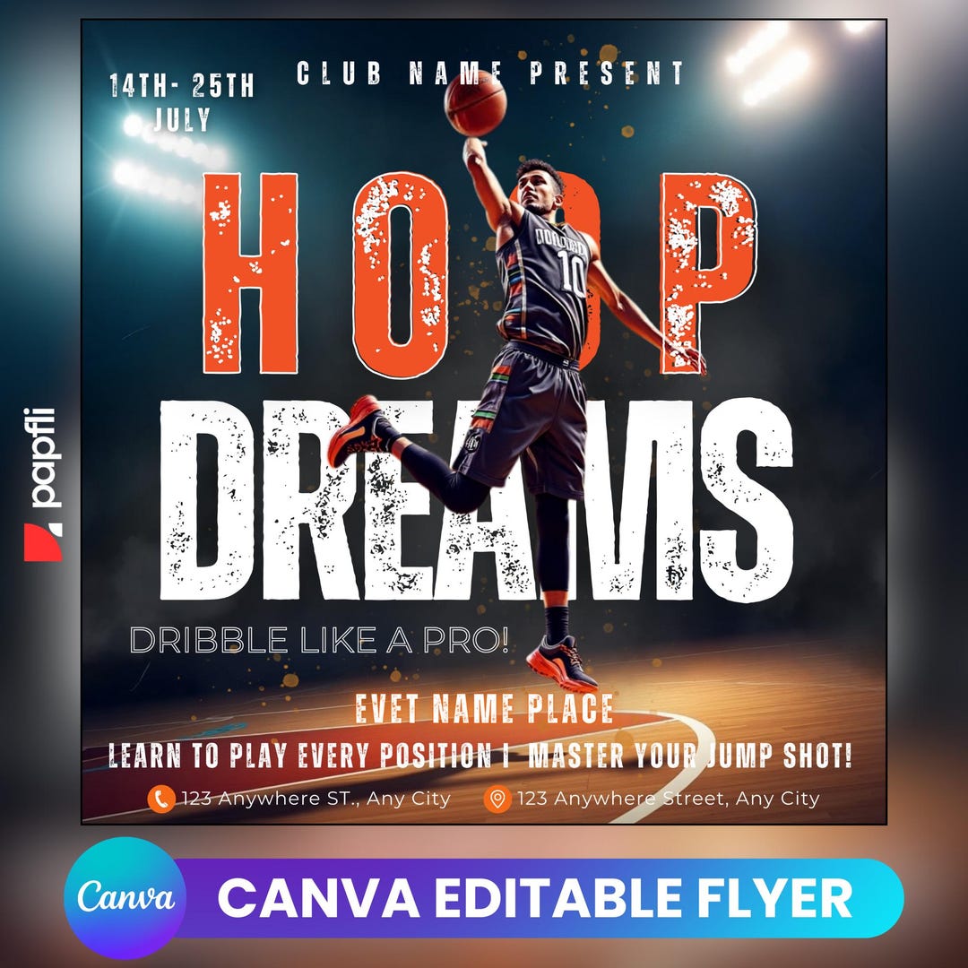 Basketball Event Flyer: Hoop Dreams Canva Template (instagram Post) - Etsy
