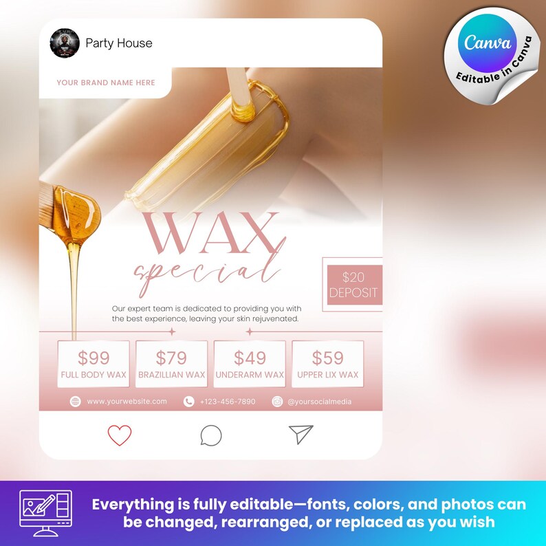 Body Waxing Deals Flyer, Editable Flyer Template, Waxing Salon Specials ...