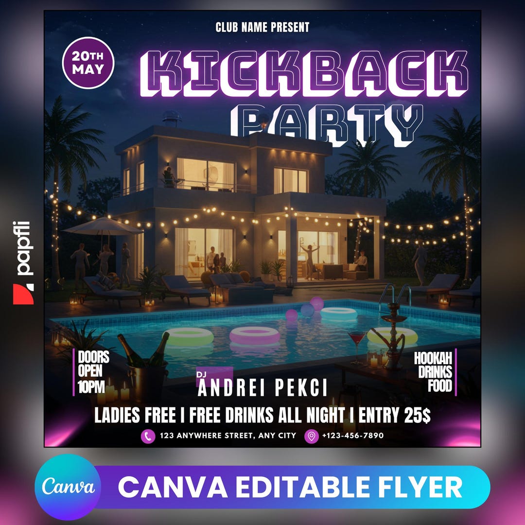 Kickback Party Flyer: DIY Canva Template (digital Download) - Etsy