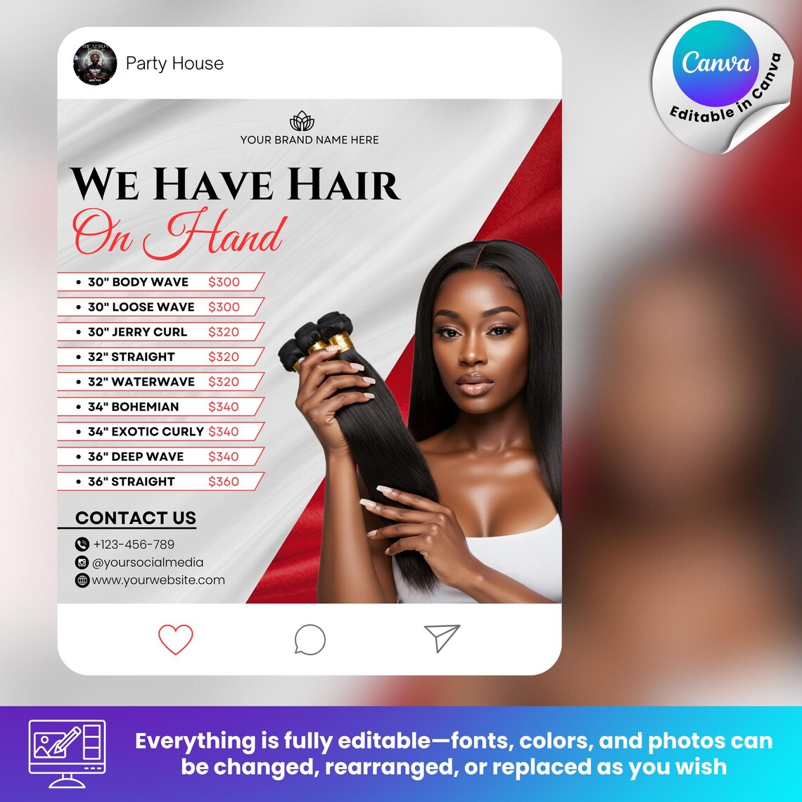 Editable Hair Flyer Template: Wig & Bundle Deals (canva, Digital ...
