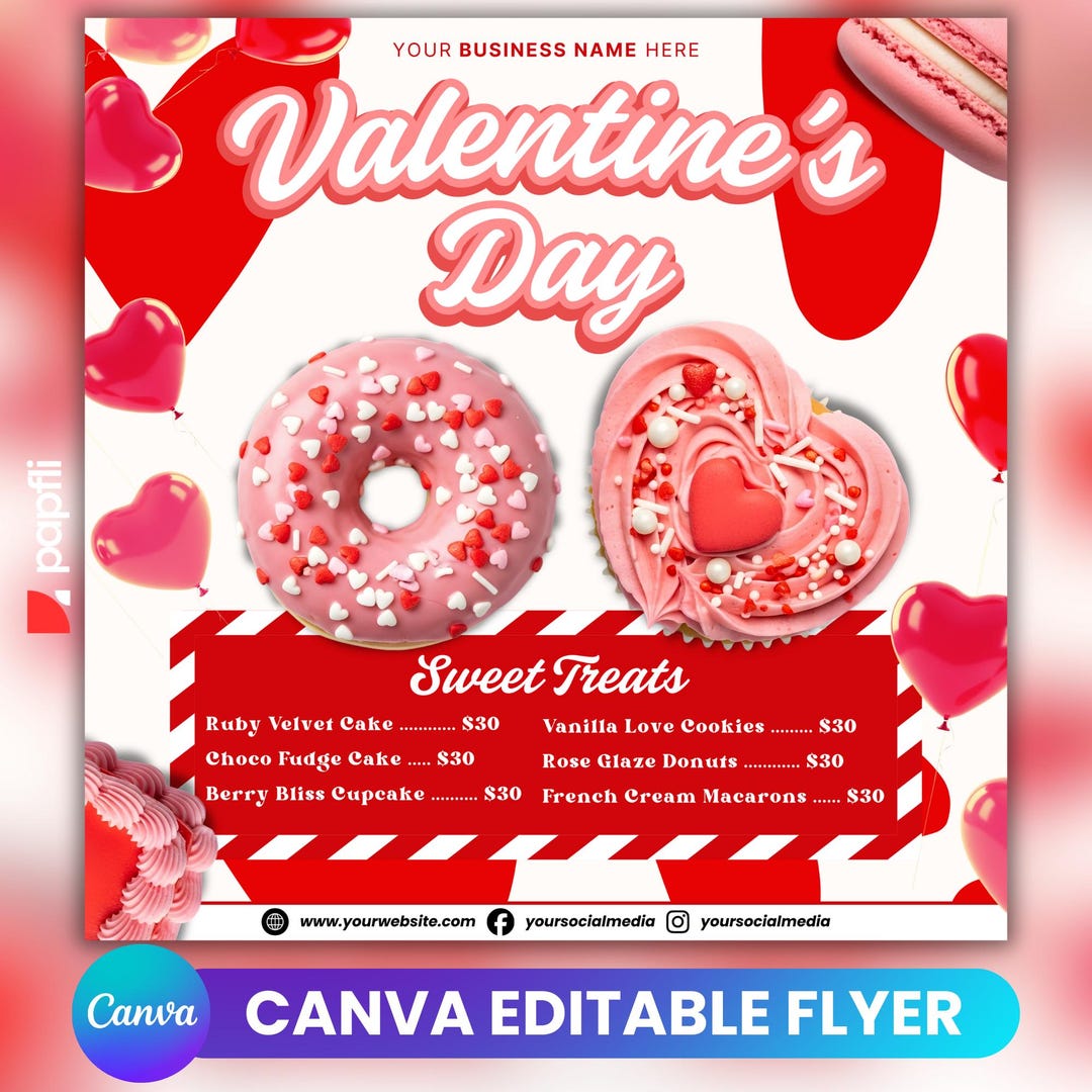Valentines Day Bakery Flyer, Editable Sweet Treats Flyer, Pastry Flyer ...