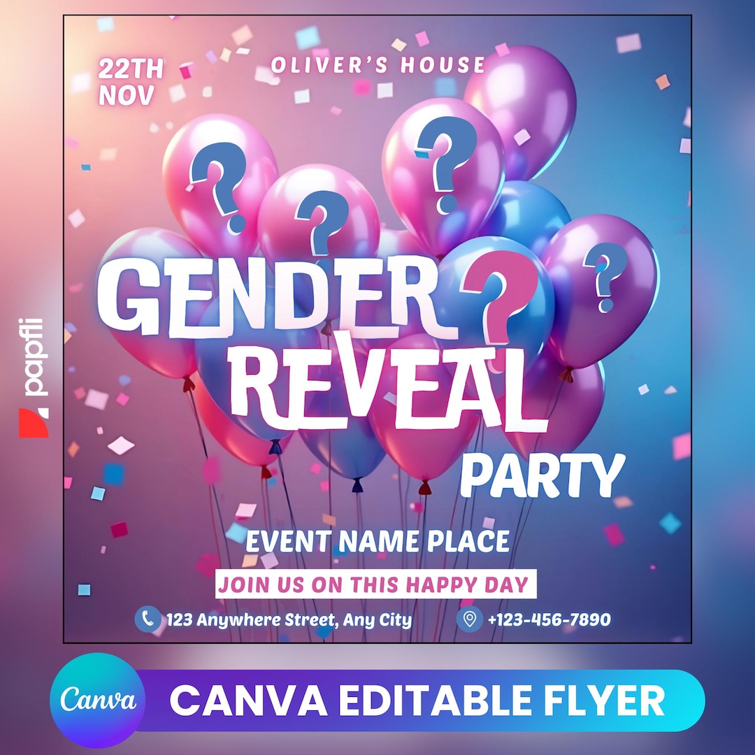 Gender Reveal Flyer Canva Template, Promotional Flyer, Gender Event ...