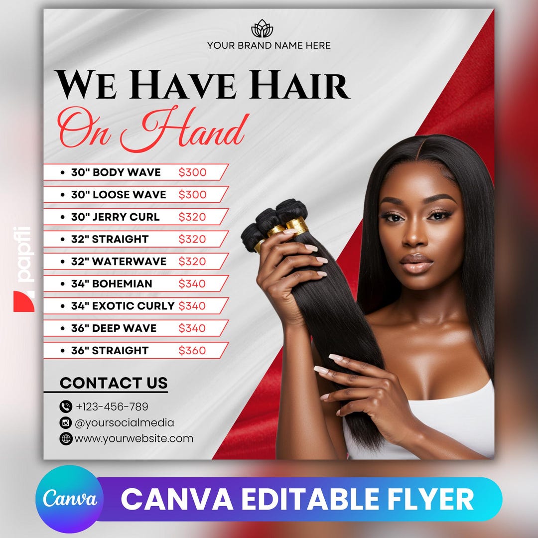 Editable Hair Flyer Template: Wig & Bundle Deals (canva, Digital ...