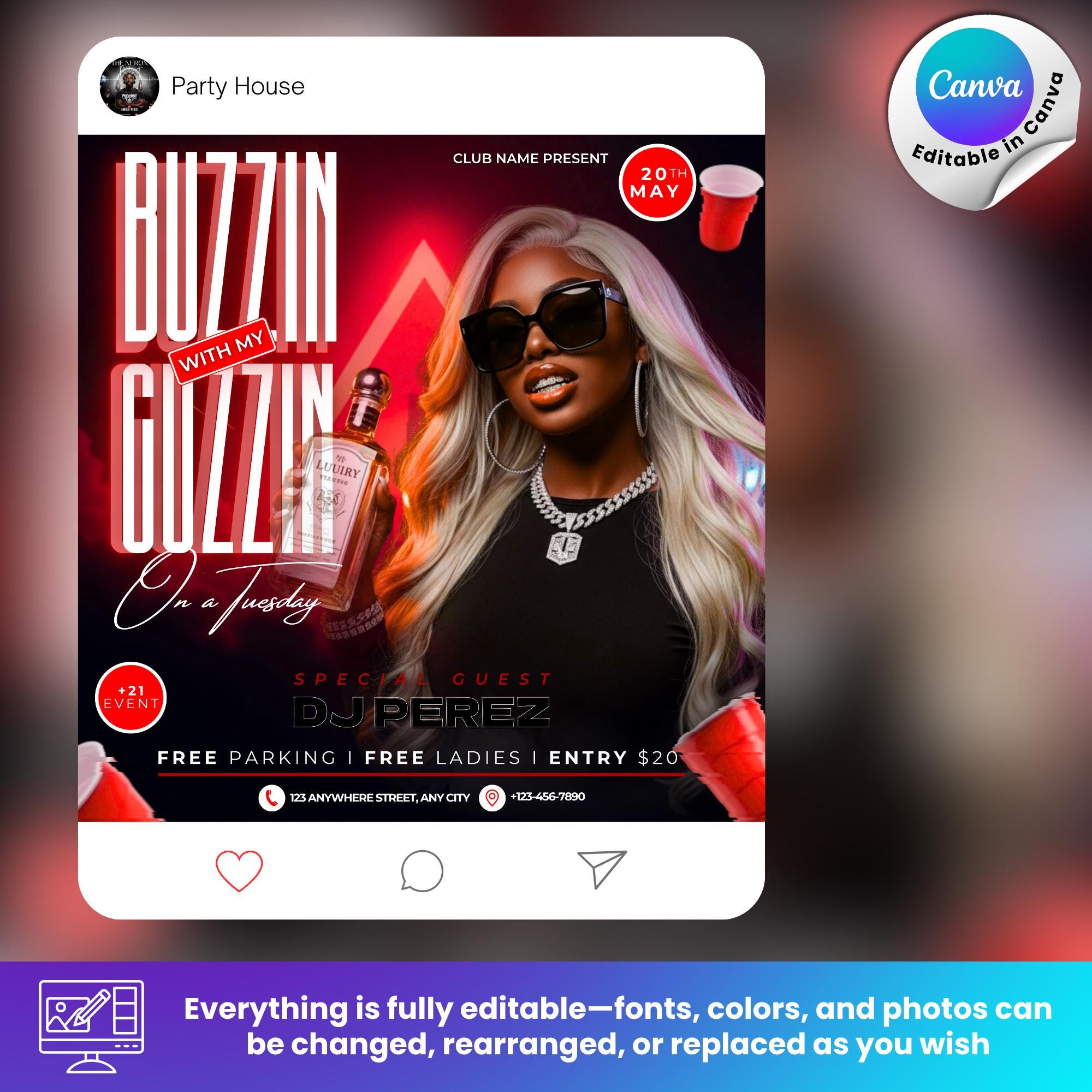 Buzzin With My Cuzzin Party Flyer: Customizable Canva Template (digital ...