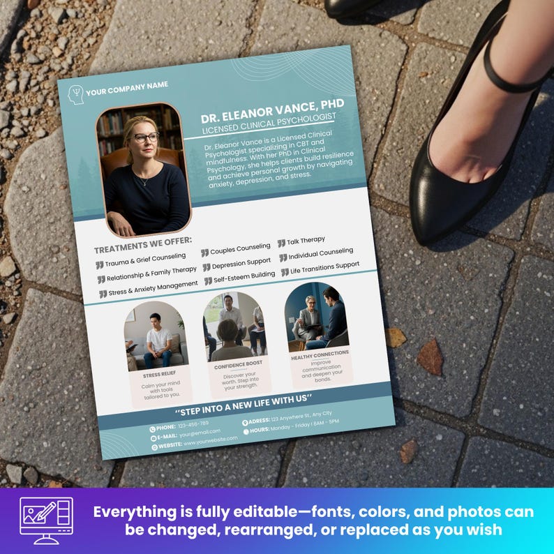Counseling Flyer Template, Editable Flyer, Therapy Flyer, Psychological ...