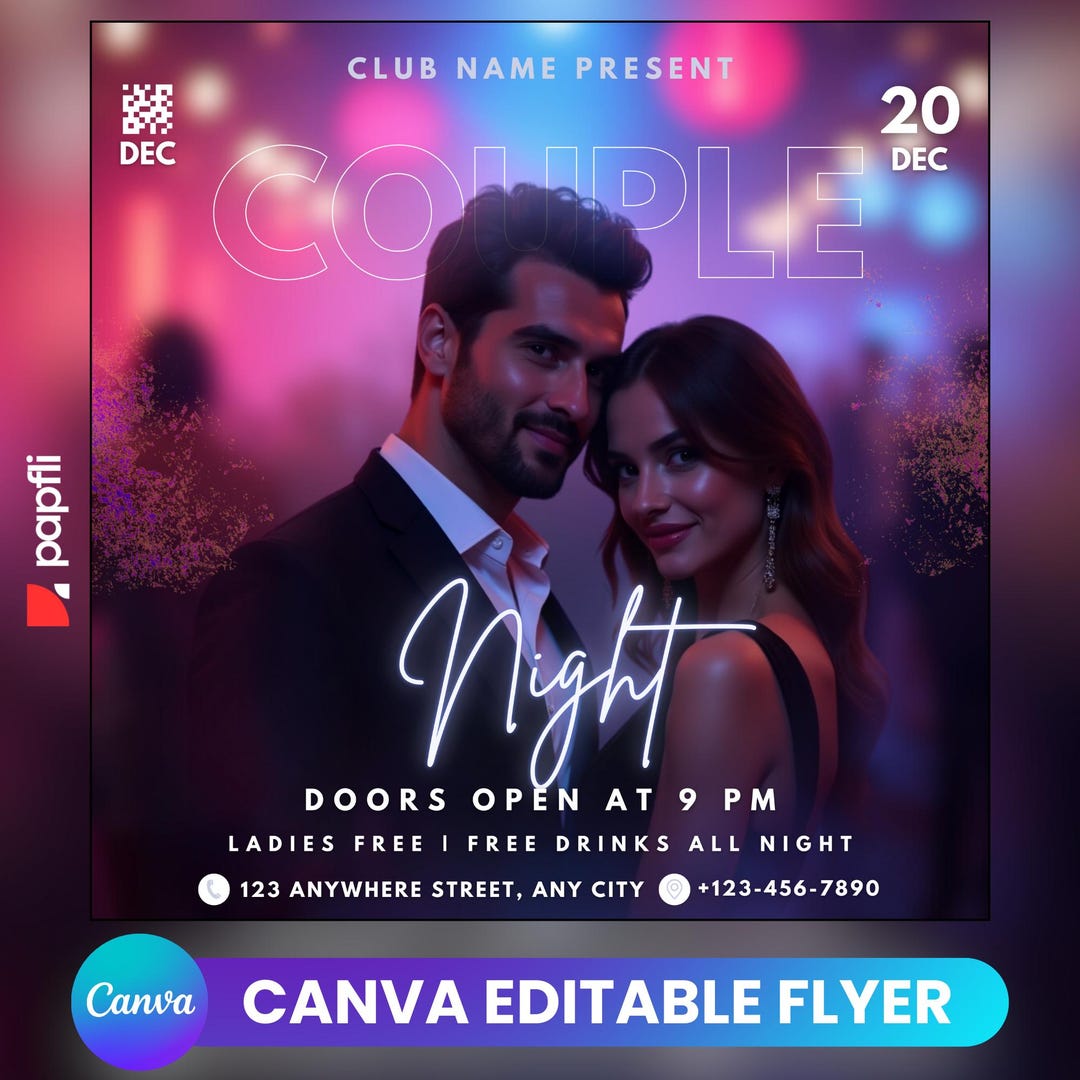 Couples Night Club Flyer: Editable Canva Template - Etsy