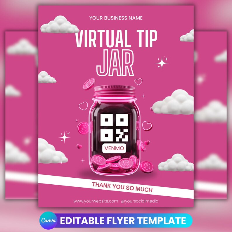 Editable Virtual Tip Jar Flyer: QR Code Template (canva, Digital ...