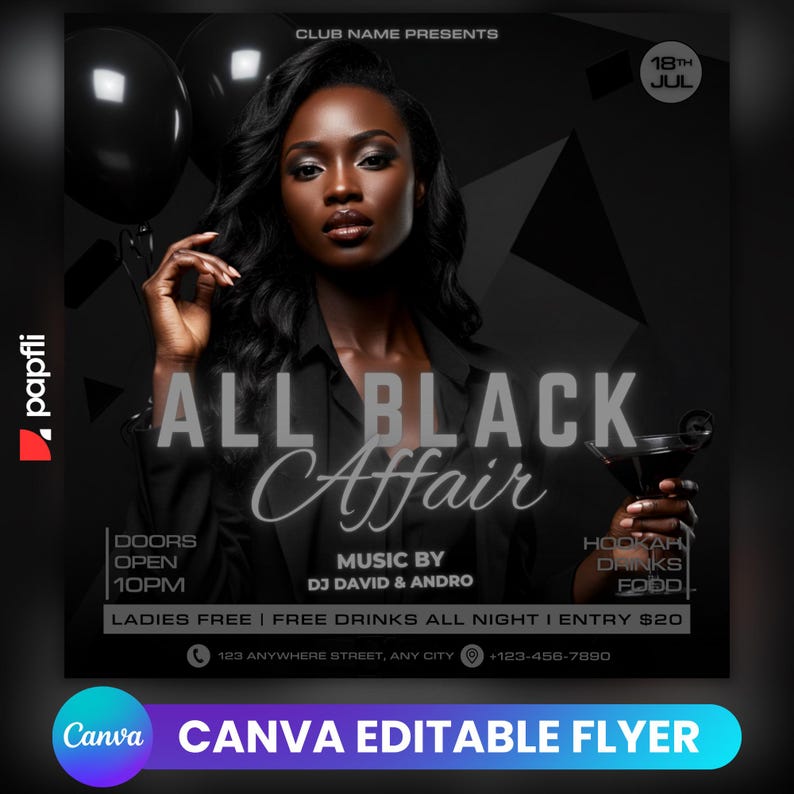 All Black Party Flyer, Elegant All Black Affair Flyer Template ...