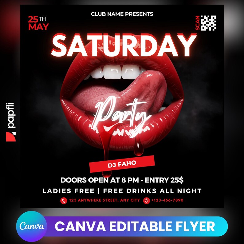 Editable Club Party Flyer Template: Canva DIY Event Invite (digital ...