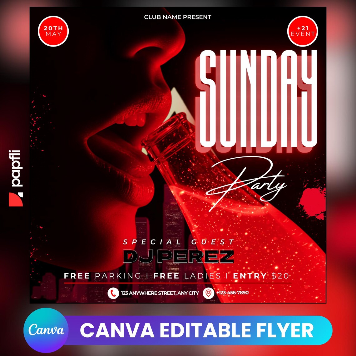 Red Sunday Party Flyer: Customizable Canva Template (digital Download ...