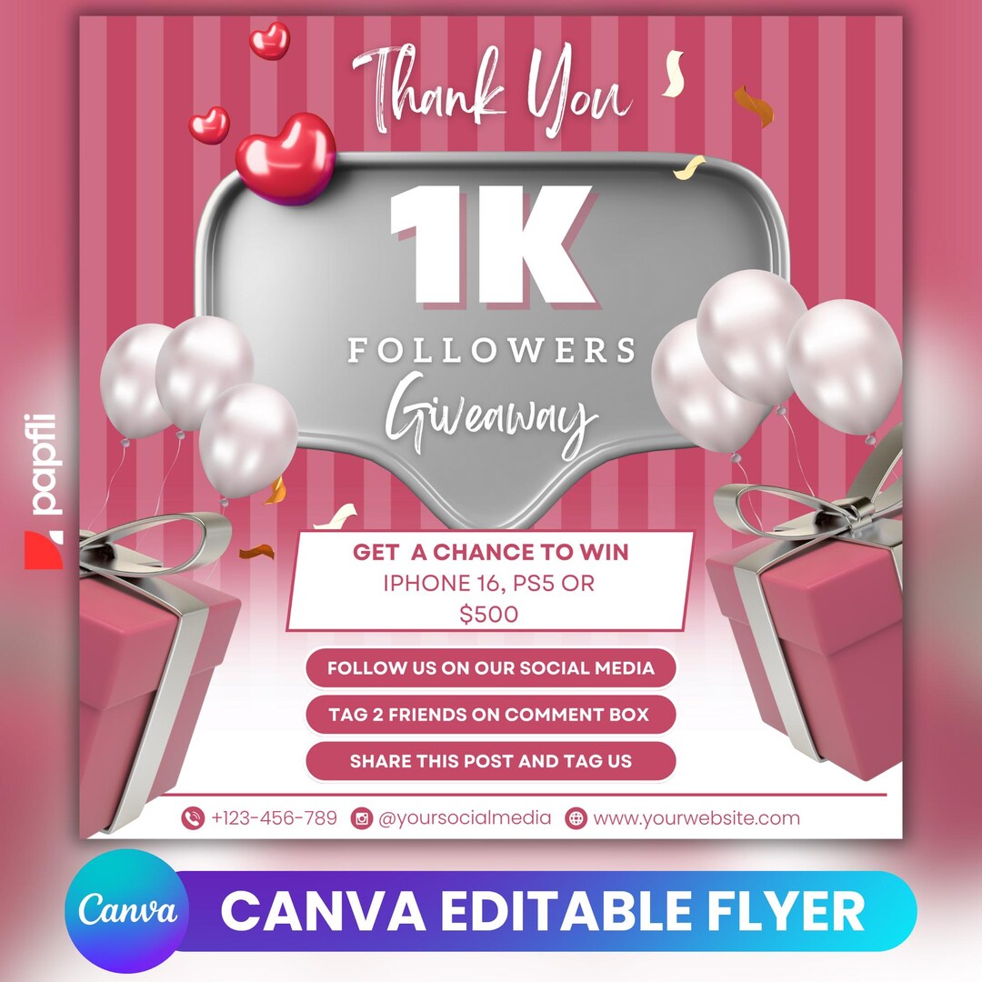 1K Giveaway Flyer, Editable Flyer Template, Milestone Contest Flyer ...