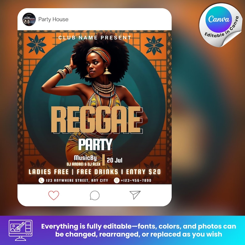 Reggae Party Flyer Template: DIY Dancehall Event, Canva Editable ...