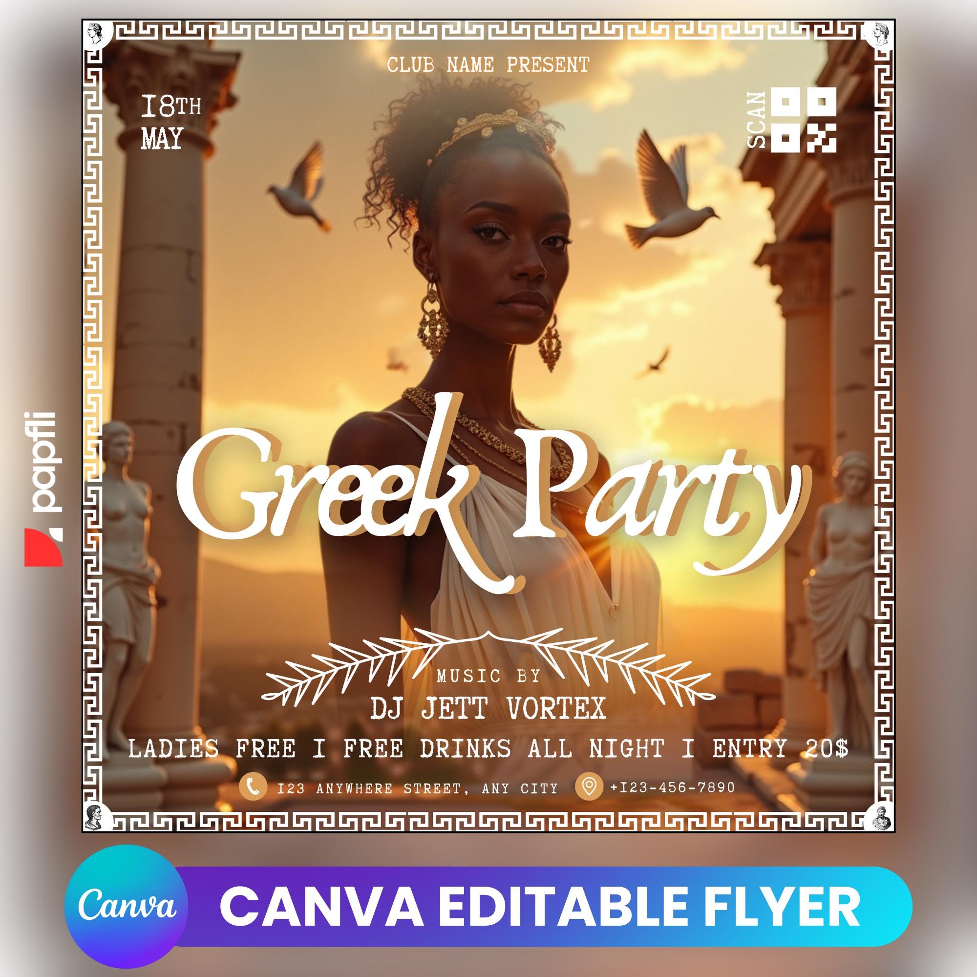 Editable Greek Party Flyer Template: Canva DIY Event Invite (digital ...