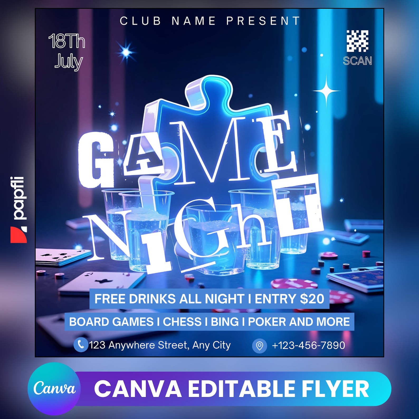 Game Night Party Flyer, Social Media Party Announcement Editable Game ...