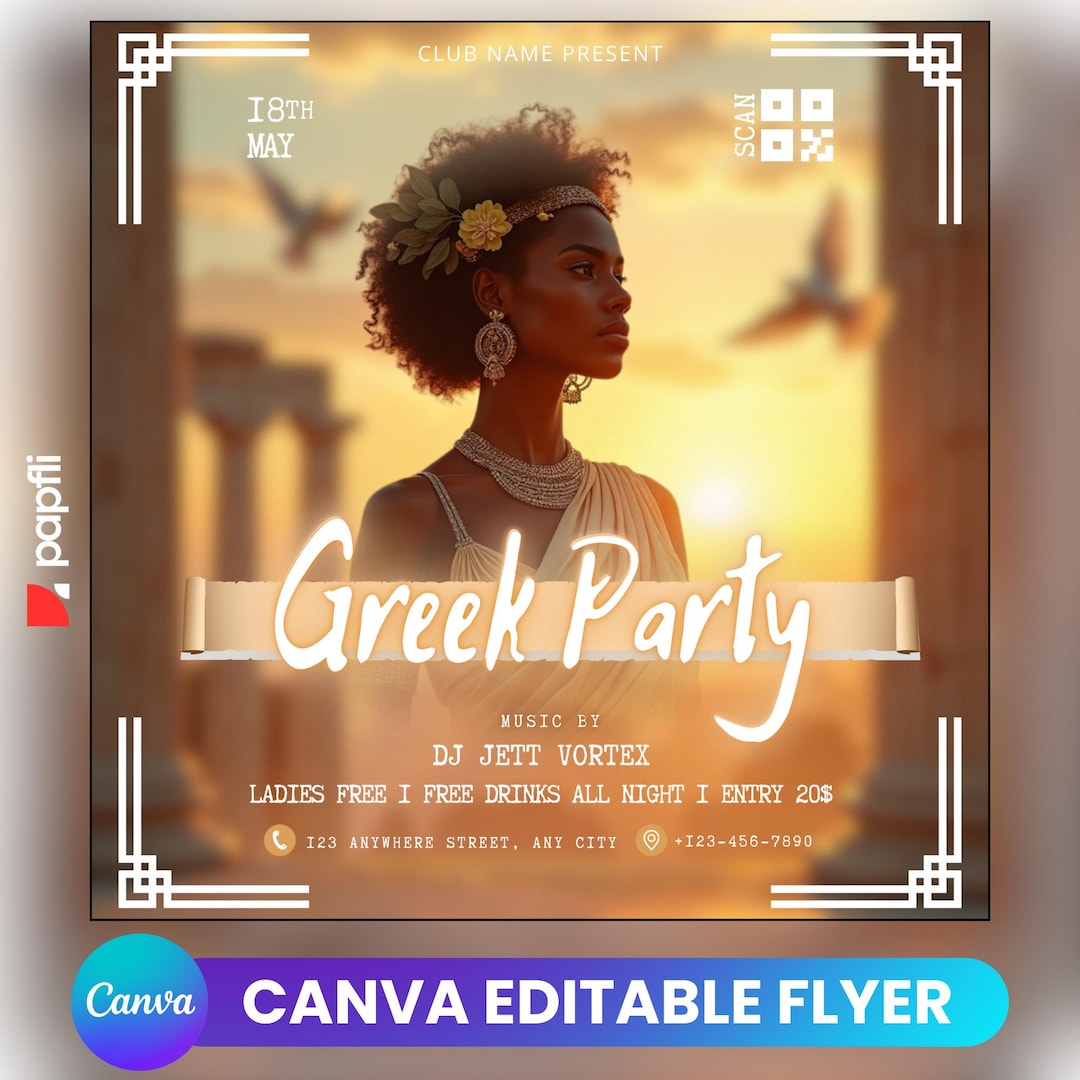 Editable Greek Club Flyer Template for Canva, DIY Event Flyer, Party ...