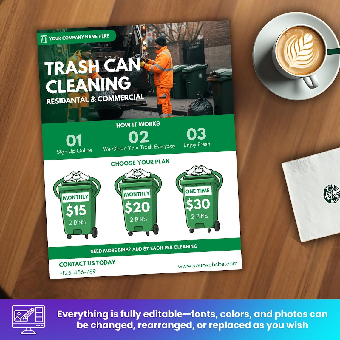 Trash Bin Cleaning Flyer Template, Dumpster Cleaning Service Ad ...
