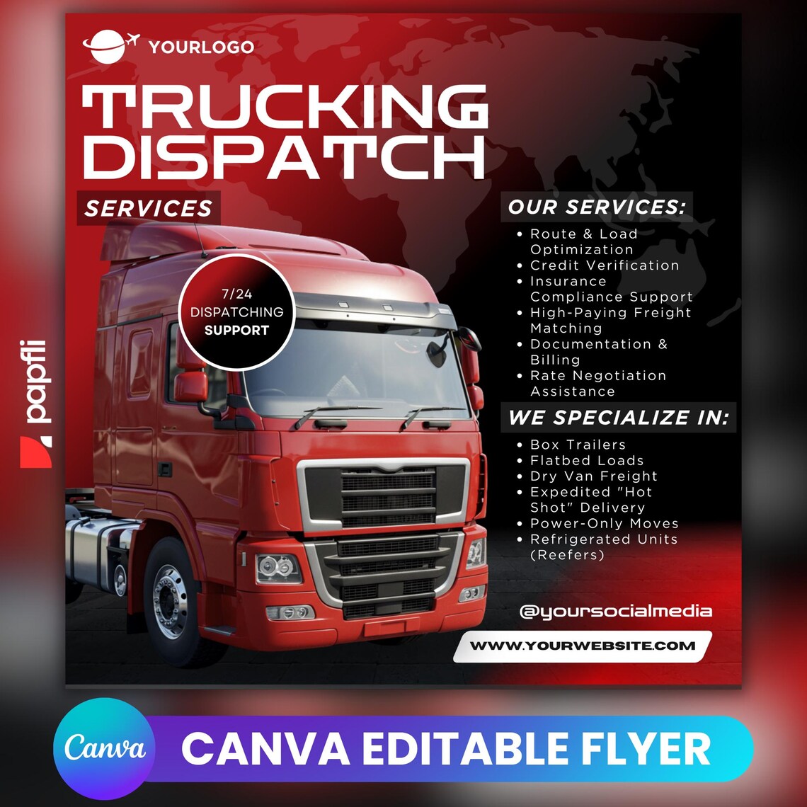 Truck Dispatcher Flyer: Editable Logistics Template (canva, Digital ...