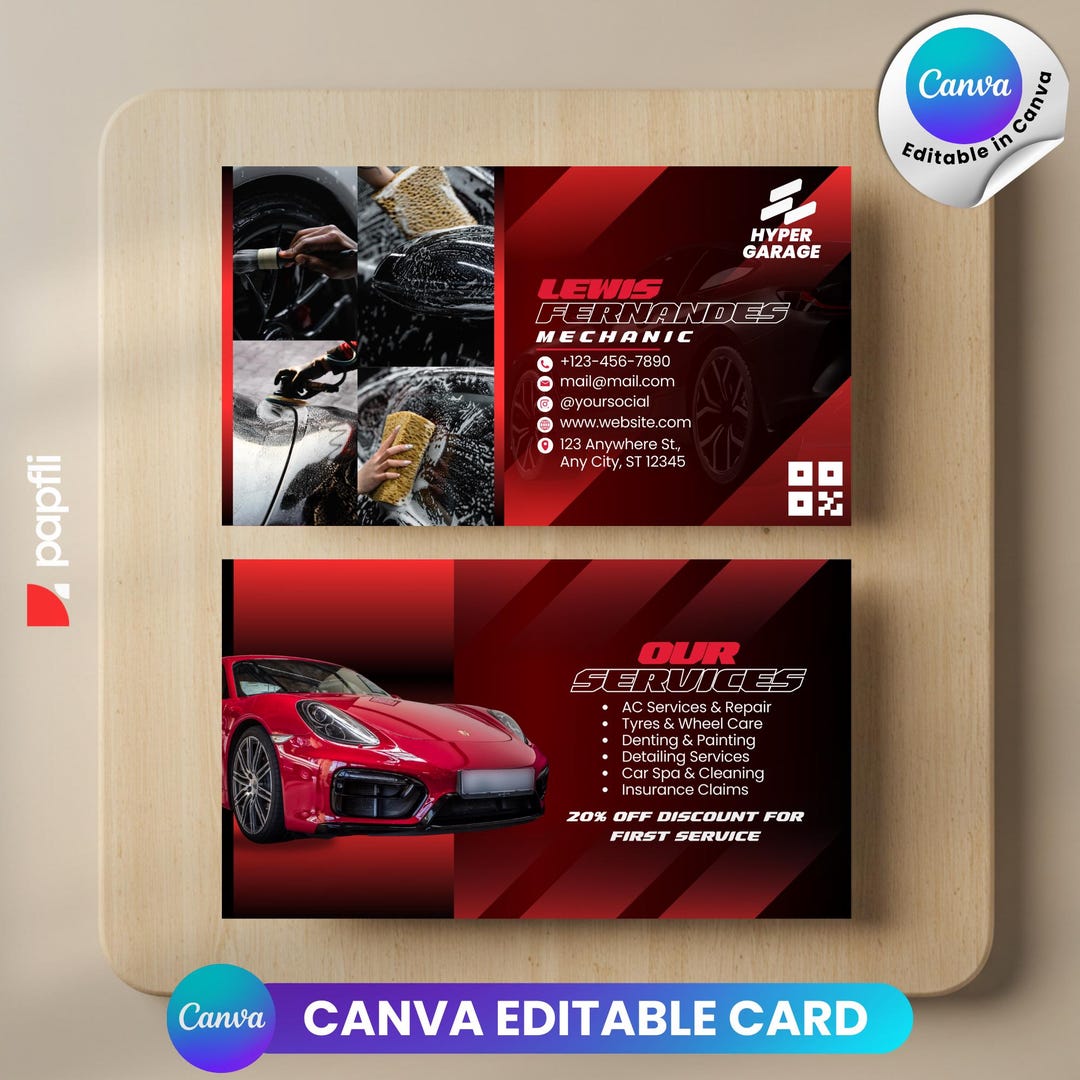 Auto Detailing Business Cards: QR Code, Editable Template (instant ...