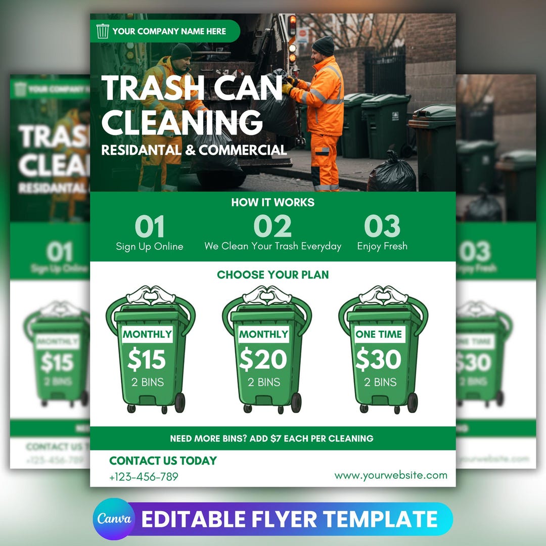 Trash Bin Cleaning Flyer Template, Dumpster Cleaning Service Ad ...